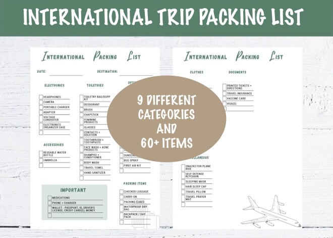 International Travel Packing List - Printable PDF - Etsy