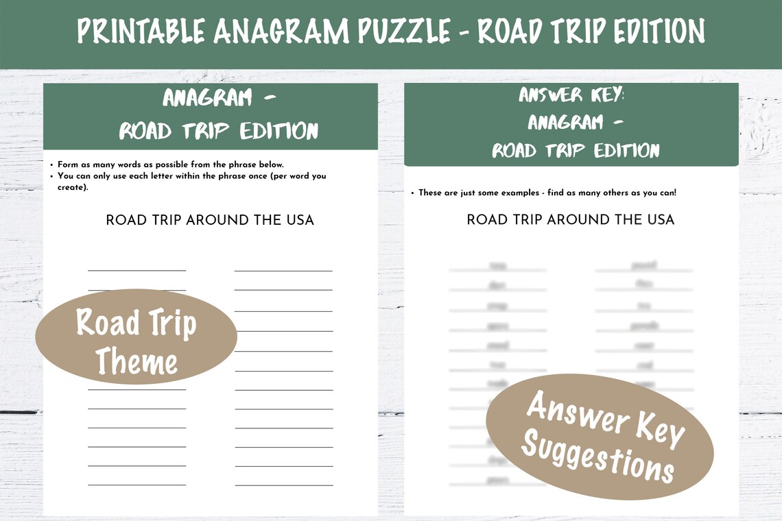 Printable Anagram Puzzle - Road Trip Edition - Etsy