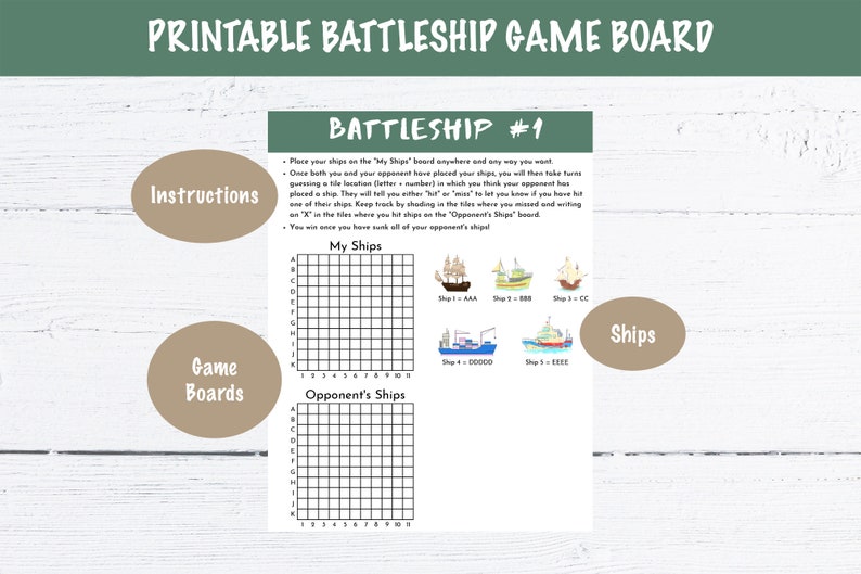 Printable Battleship Game Board Template - Etsy