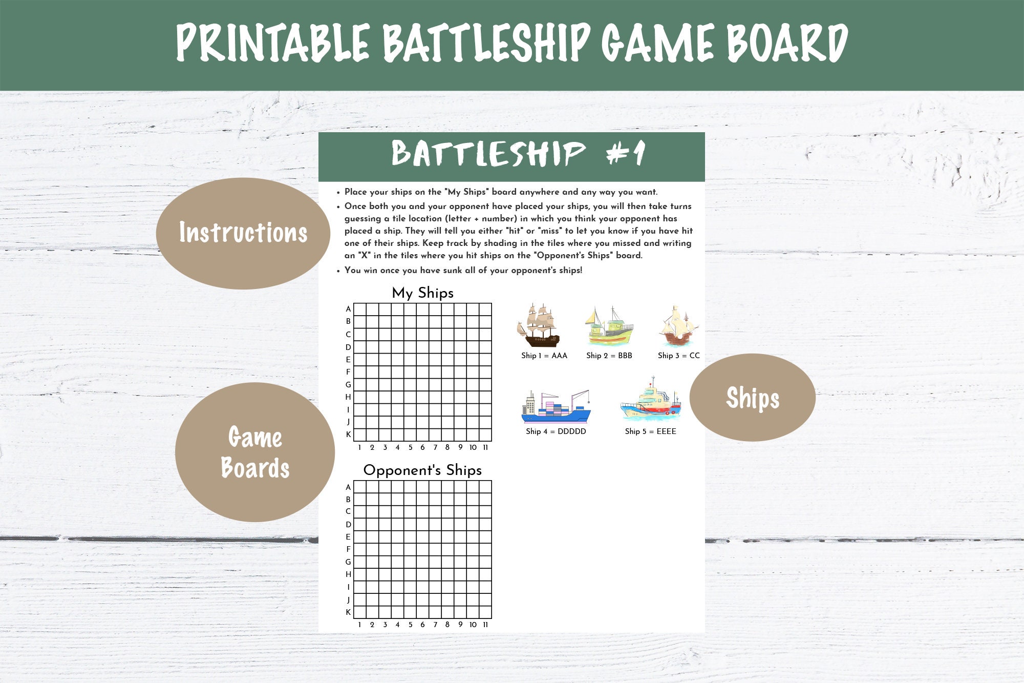 Printable Battleship Game Board Template - Etsy