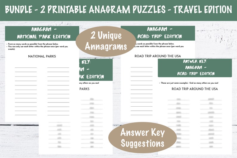 Bundle 2 Printable Anagram Puzzles National Parks and Road Trip Theme ...
