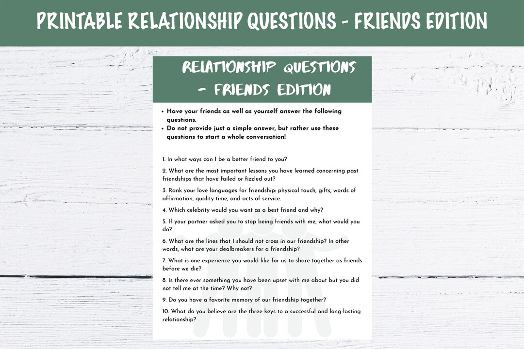 Printable Relationship Questions - Friends Edition - Etsy