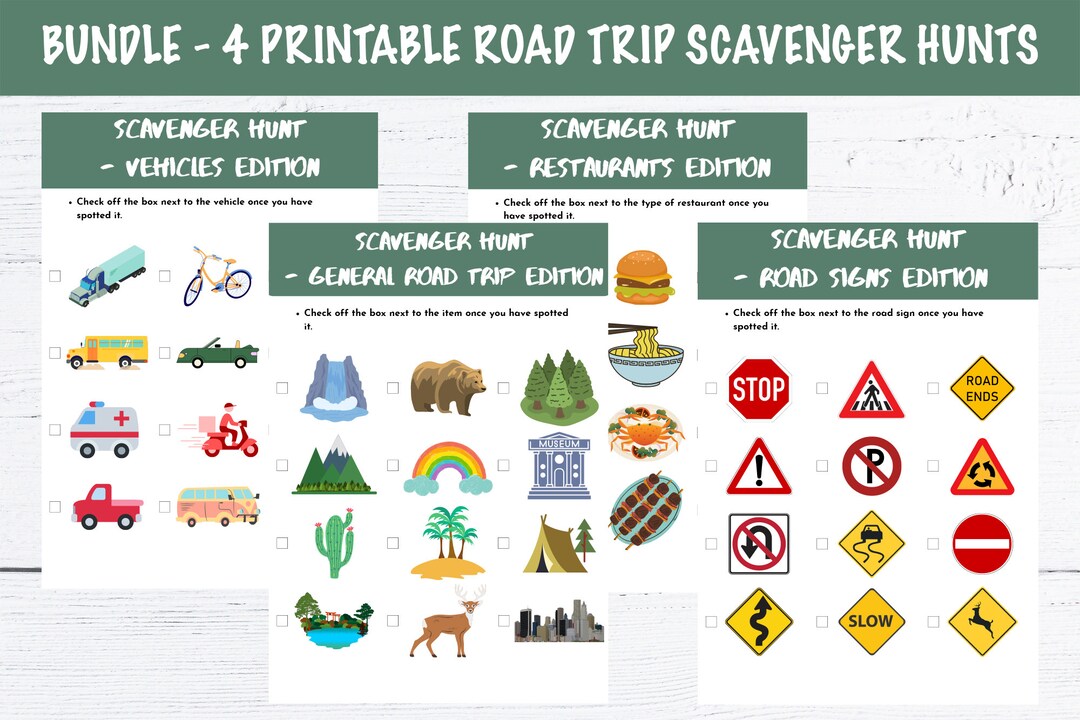 Bundle of 4 Printable Scavenger Hunts for Road Trips - General ...