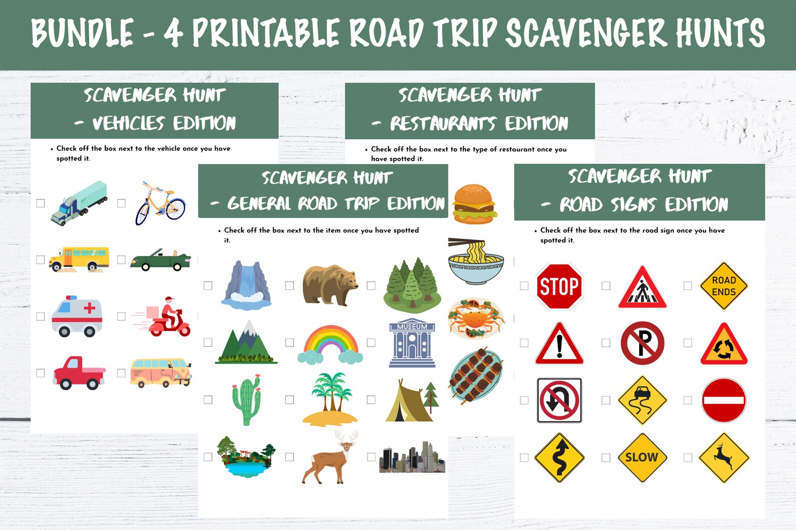 Bundle of 4 Printable Scavenger Hunts for Road Trips - General ...