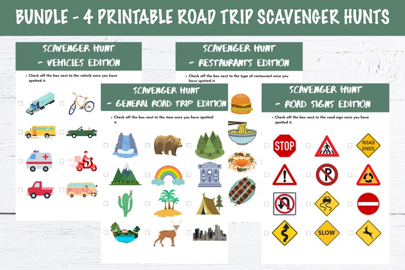 Bundle of 4 Printable Scavenger Hunts for Road Trips - General ...