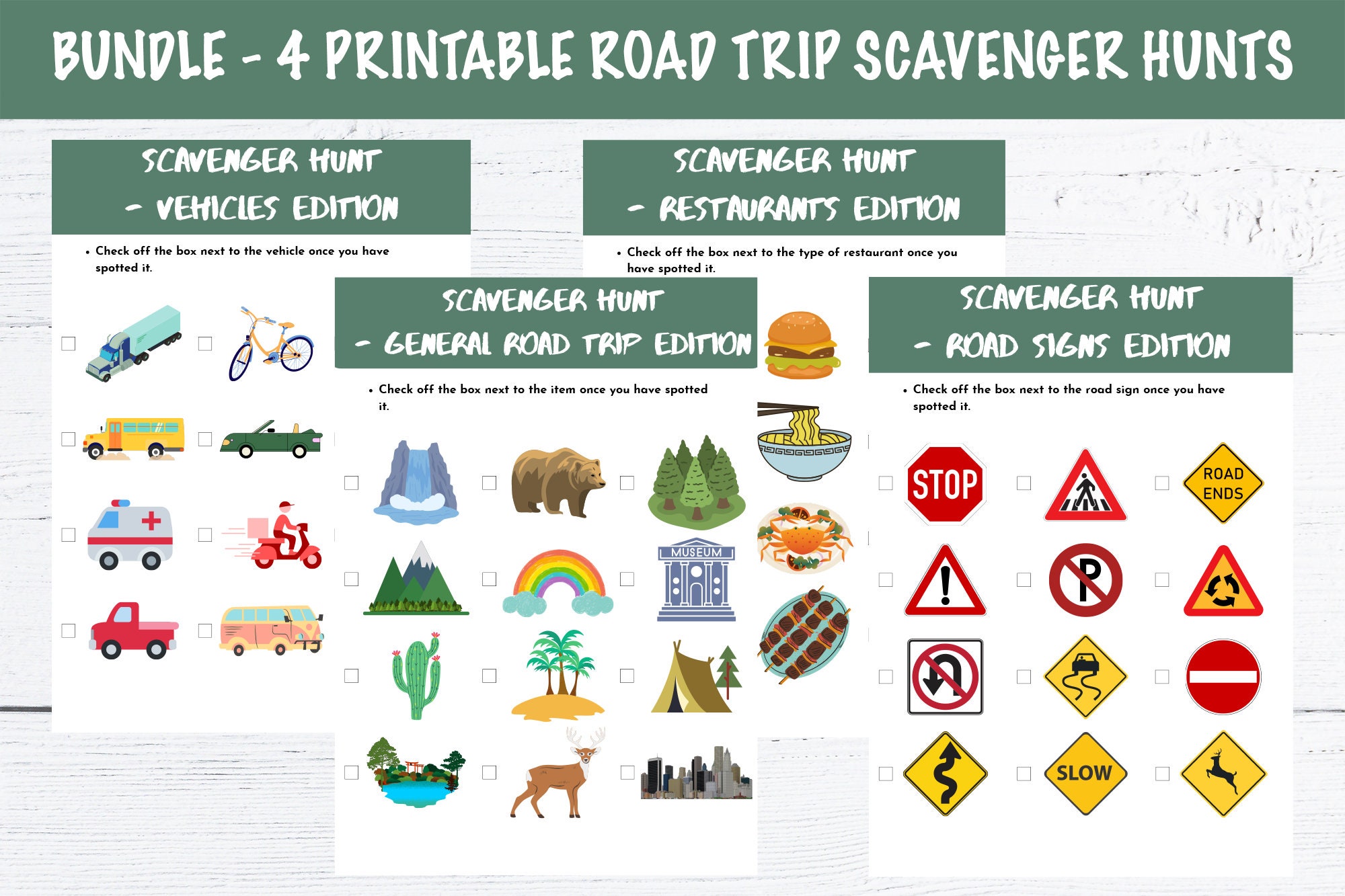 Bundle of 4 Printable Scavenger Hunts for Road Trips - General ...