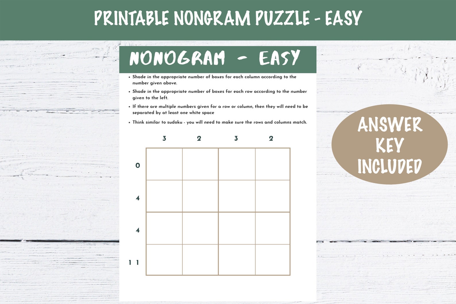 Printable Nonogram Puzzle - Easy - Etsy