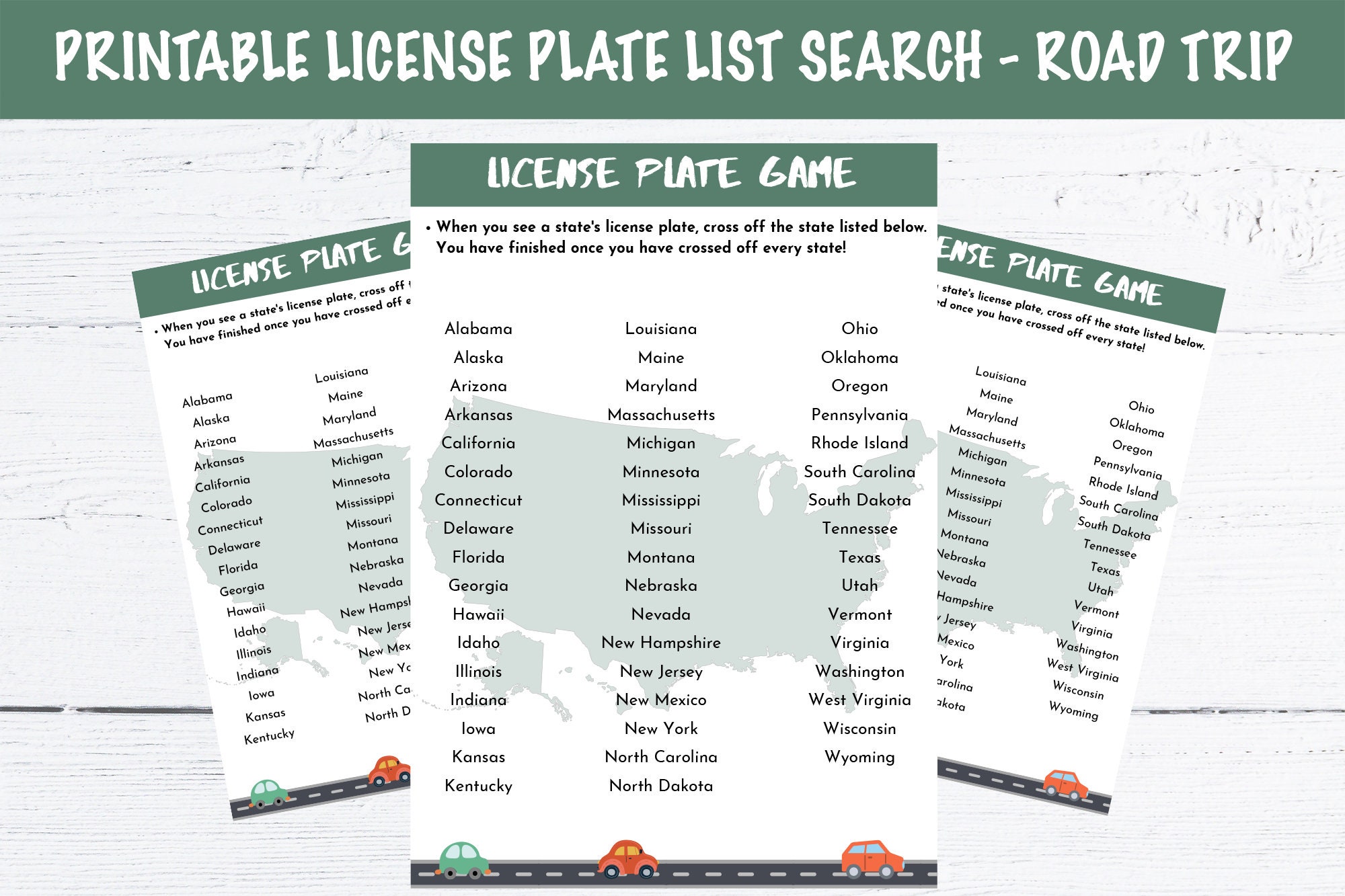 Bundle of 2 Printable License Plate Search Games for Road Trips - List ...