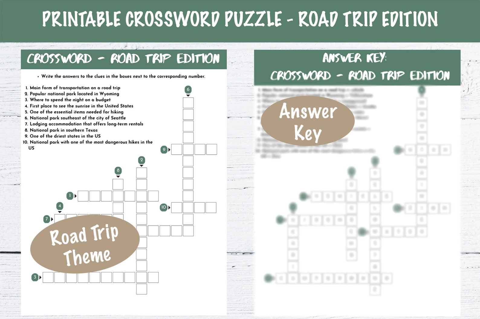 Printable Crossword Puzzle - Road Trip Edition - Etsy