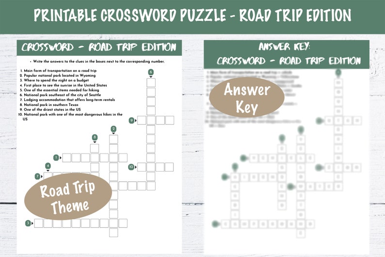 Printable Crossword Puzzle - Road Trip Edition - Etsy