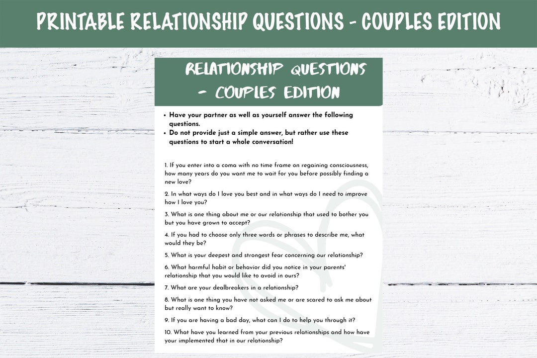 Printable Relationship Questions - Couples Edition - Etsy