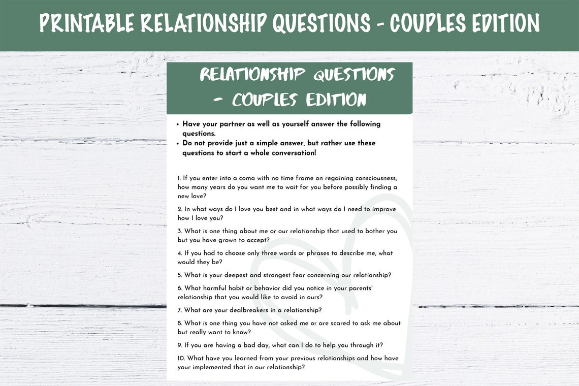 Printable Relationship Questions - Couples Edition - Etsy