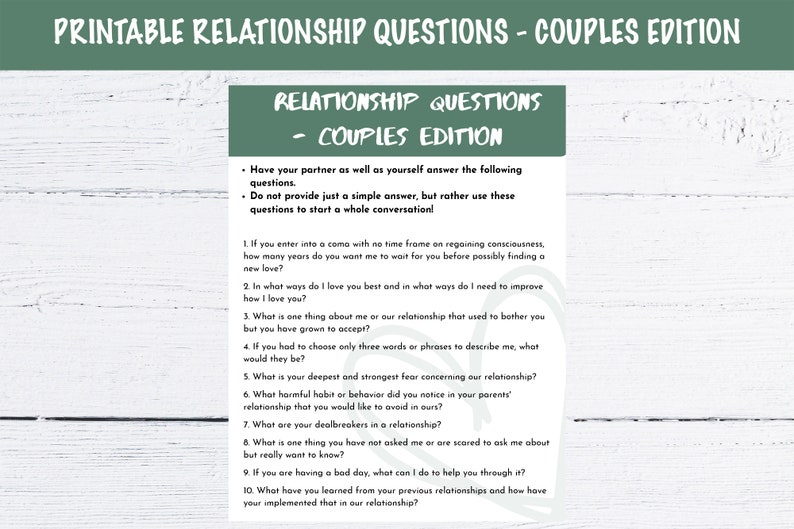 Printable Relationship Questions - Couples Edition - Etsy