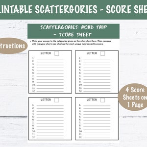 Printable Road Trip Scattergories - 8 Lists and Score Sheet - Etsy