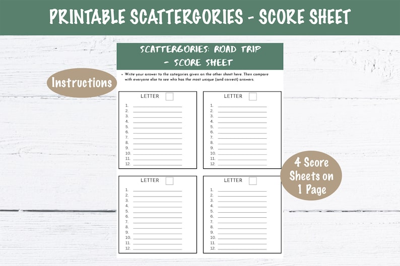 Printable Road Trip Scattergories - 8 Lists and Score Sheet - Etsy