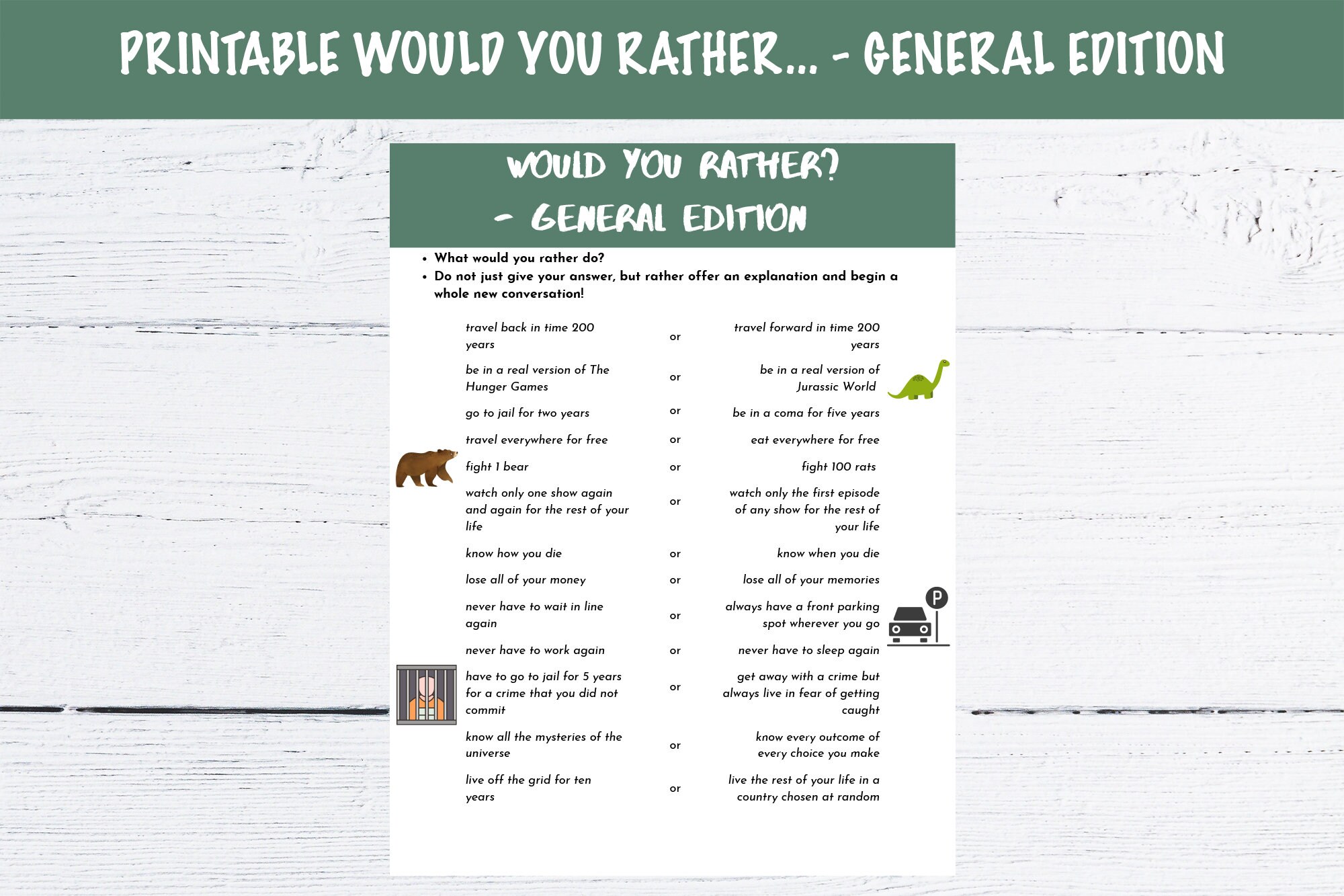 Bundle - 2 Printable Would You Rather Questions Sheets - General and ...