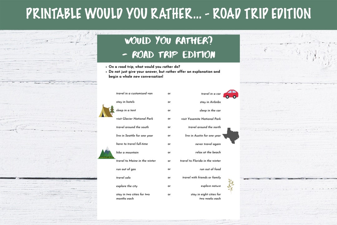 Printable Would You Rather Questions - Road Trip Edition - Etsy