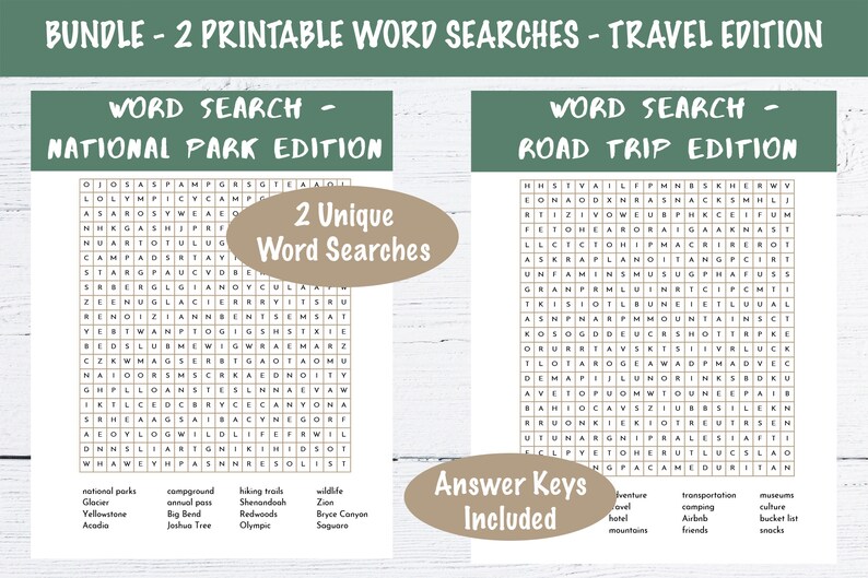 Bundle of 2 Printable Word Searches - National Park and Road Trip ...
