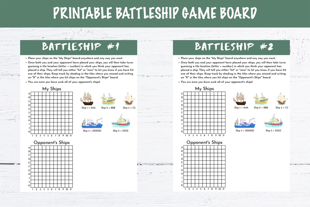 Printable Battleship Game Board Template - Etsy