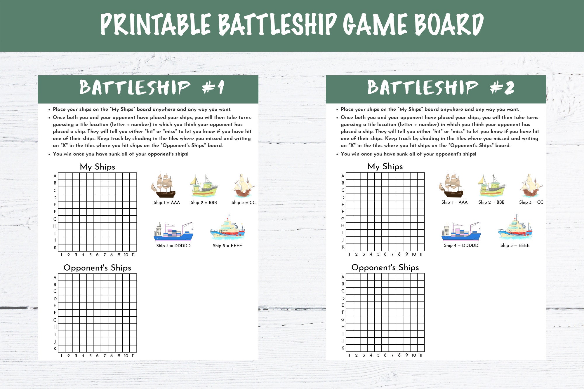 Battleship Game Board Template