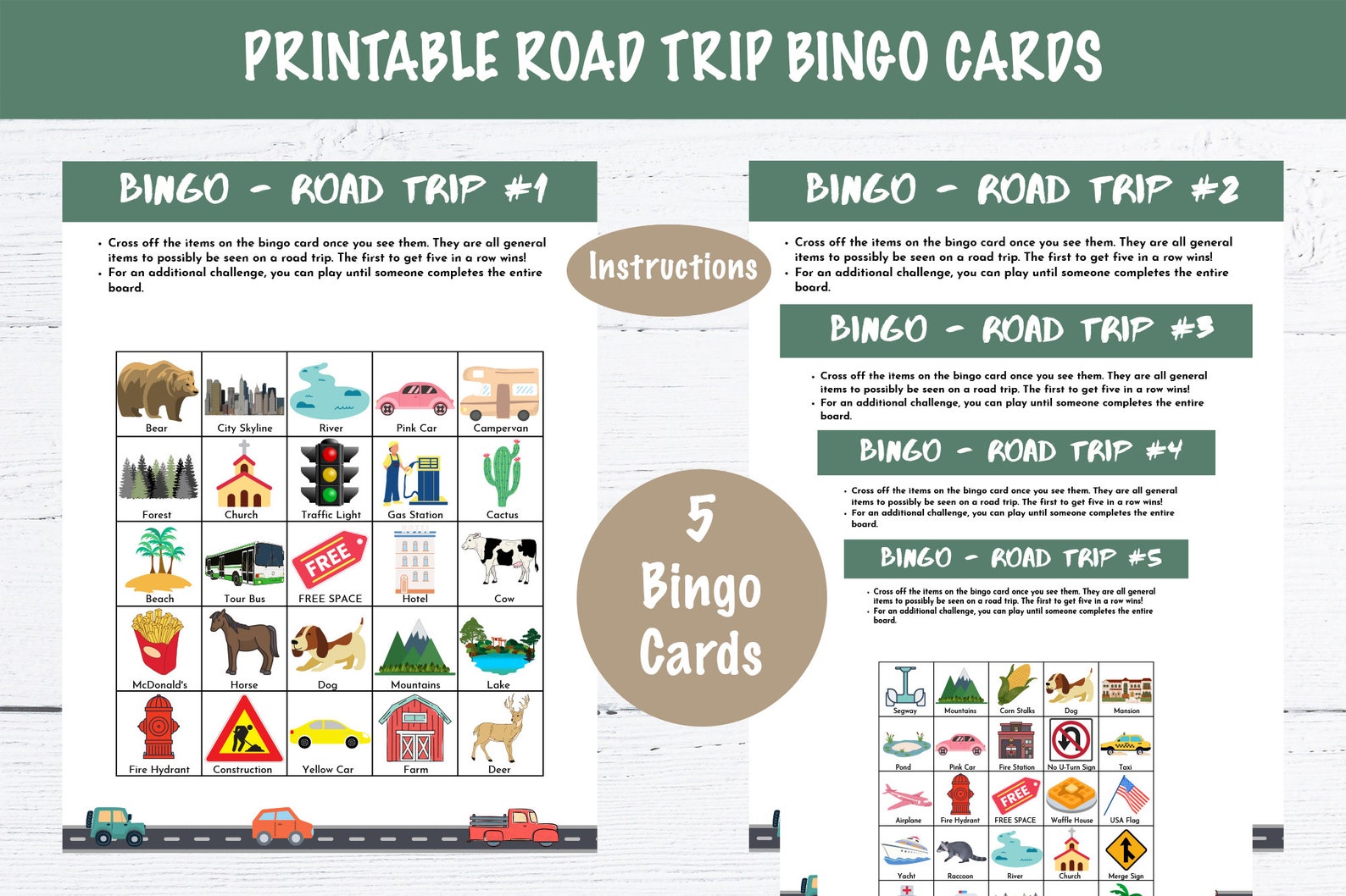 Printable Road Trip Bingo Cards - Etsy