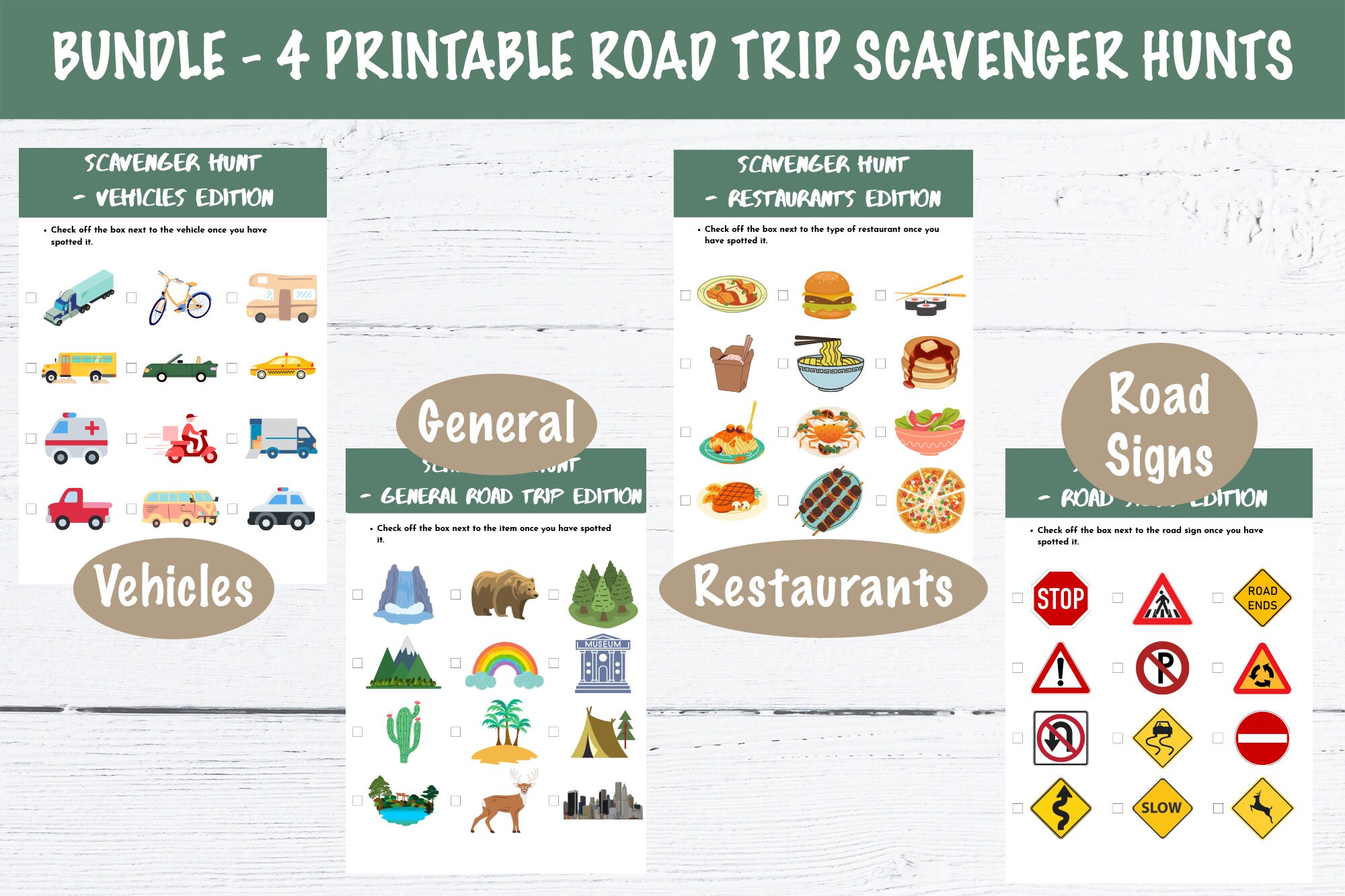 Bundle of 4 Printable Scavenger Hunts for Road Trips - General ...