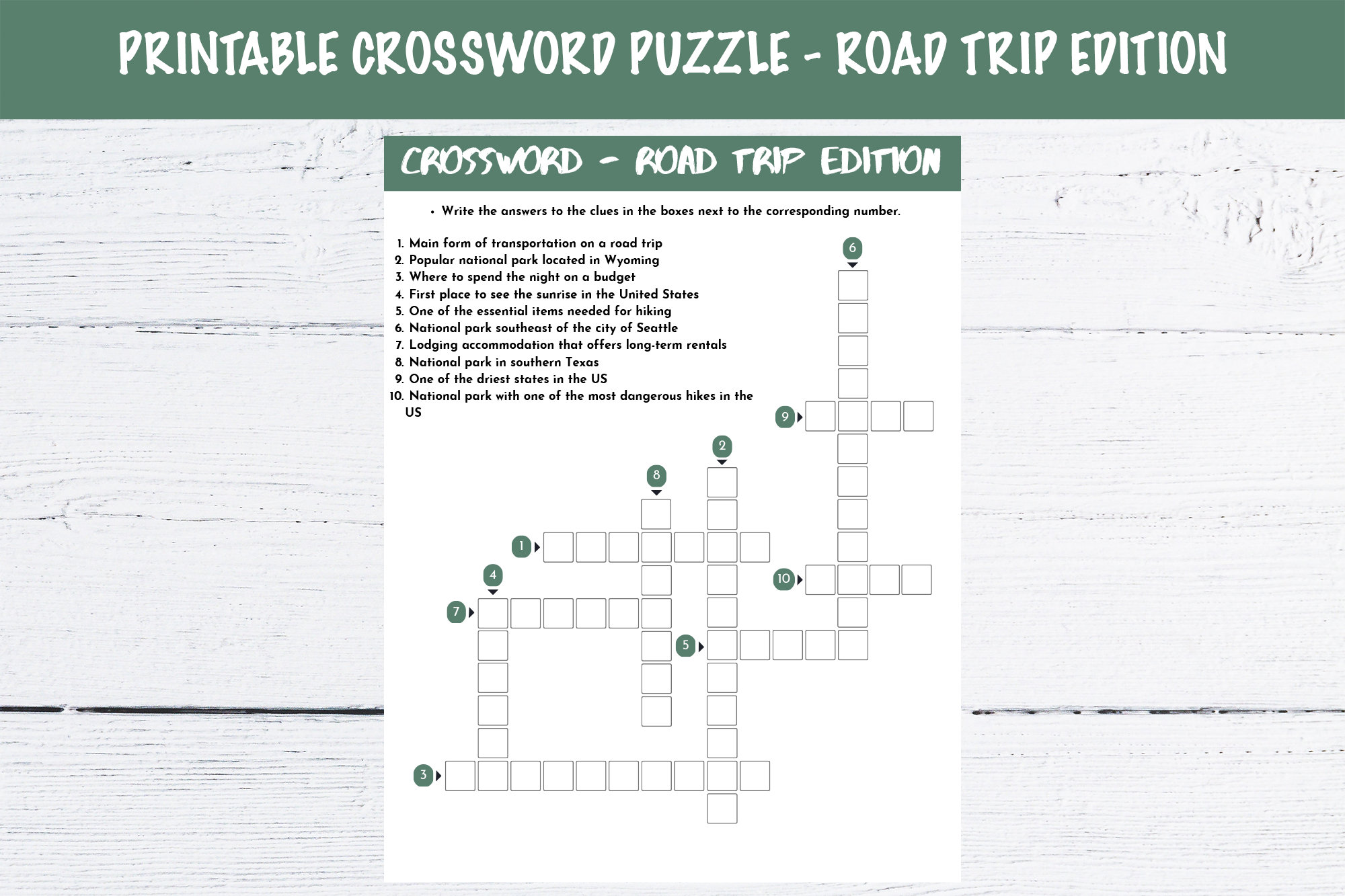 Printable Crossword Puzzle - Road Trip Edition - Etsy