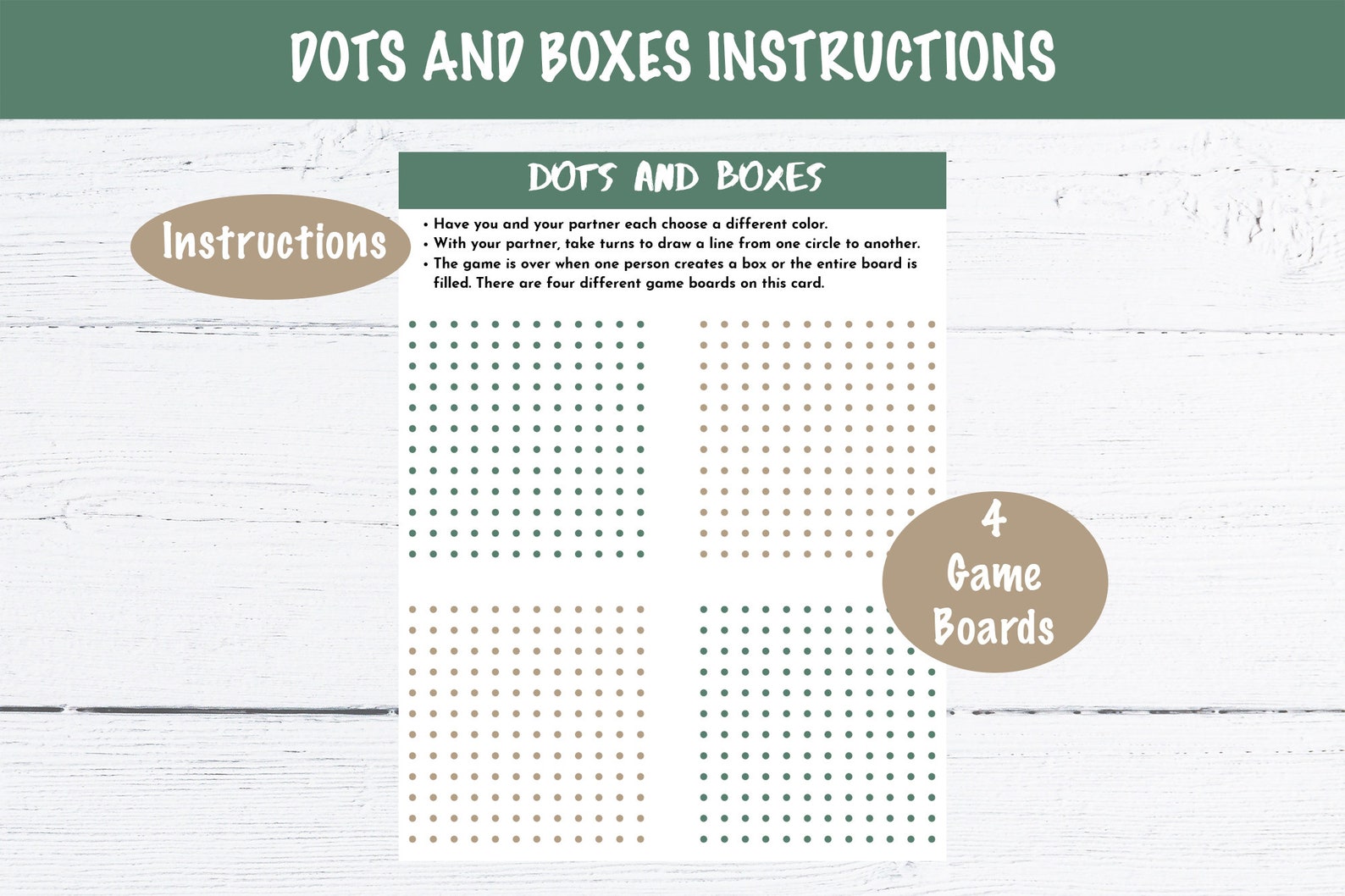 Printable Dots and Boxes Game Board Template - Etsy