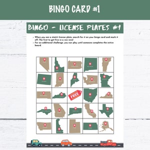 Printable Road Trip Bingo Cards - License Plates Edition - Etsy
