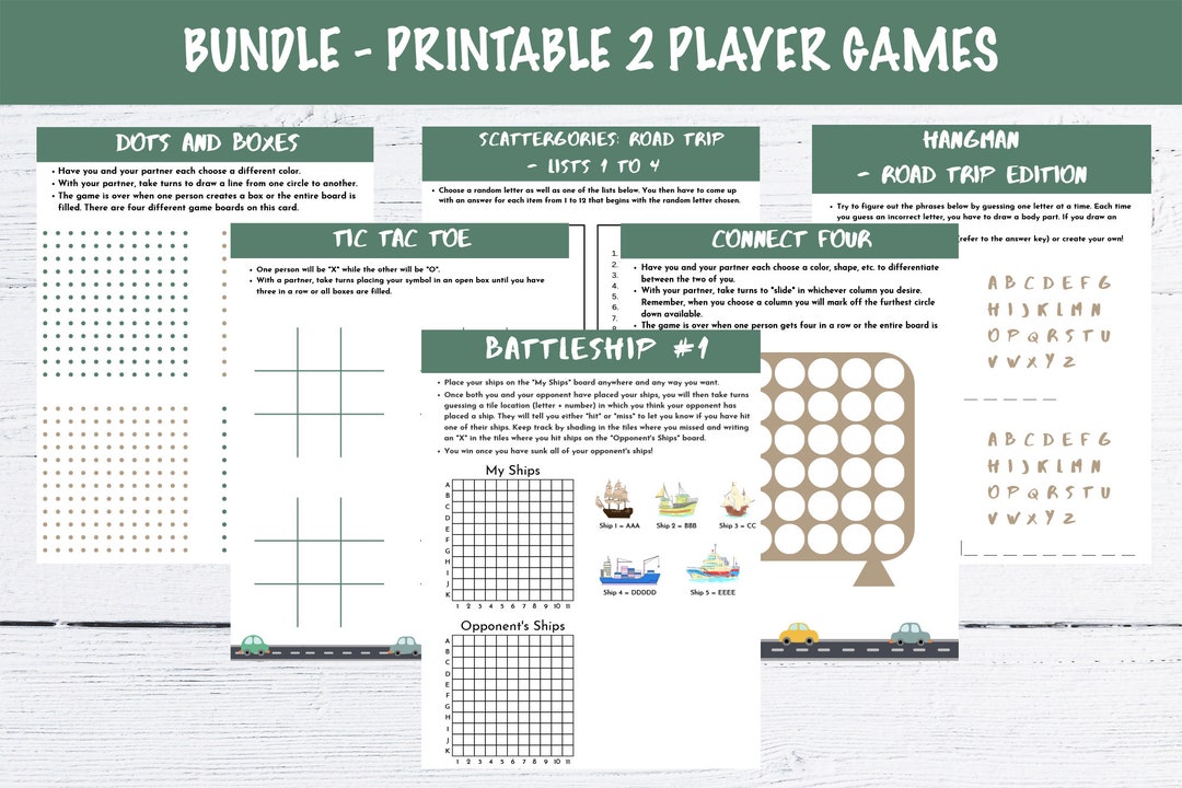 Bundle 6 Printable 2 Player Games Dots and Boxes, Scattergories ...