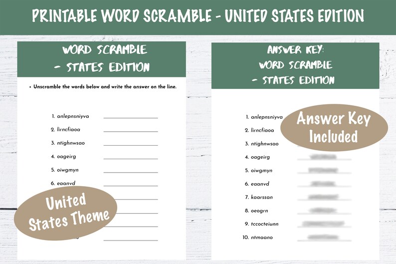 Printable Word Scramble Puzzle - United States Edition - Etsy