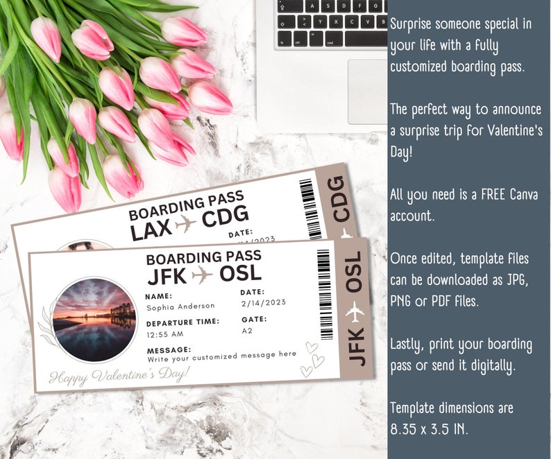 Editable Boarding Pass CANVA Template, Printable Plane Ticket, Surprise ...