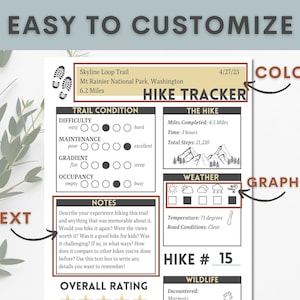 Hiking Journal Template, Canva Hiking Log, Hike Tracker, Walking Log ...
