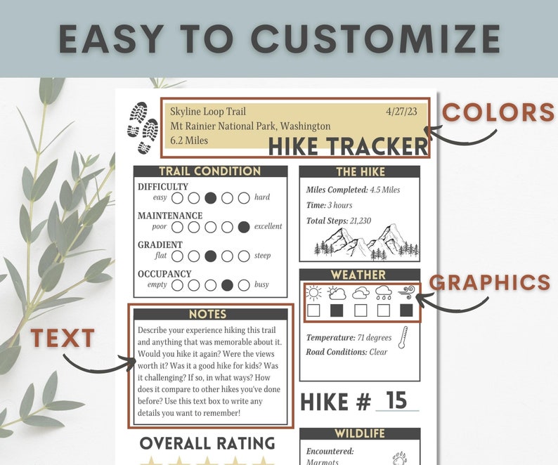 Hiking Journal Template, Canva Hiking Log, Hike Tracker, Walking Log ...