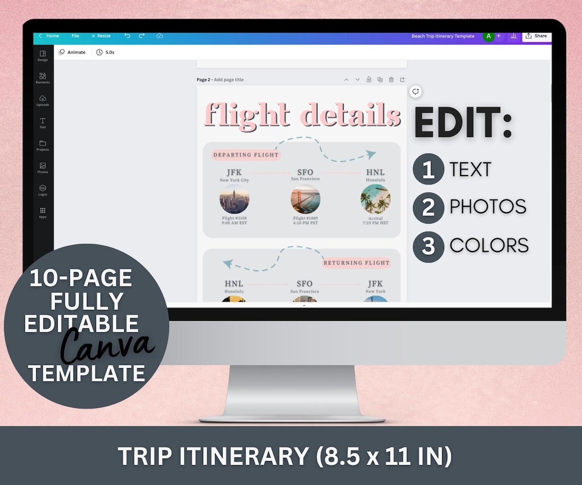 Travel Itinerary Template, Editable Trip Canva Template, Digital Travel ...