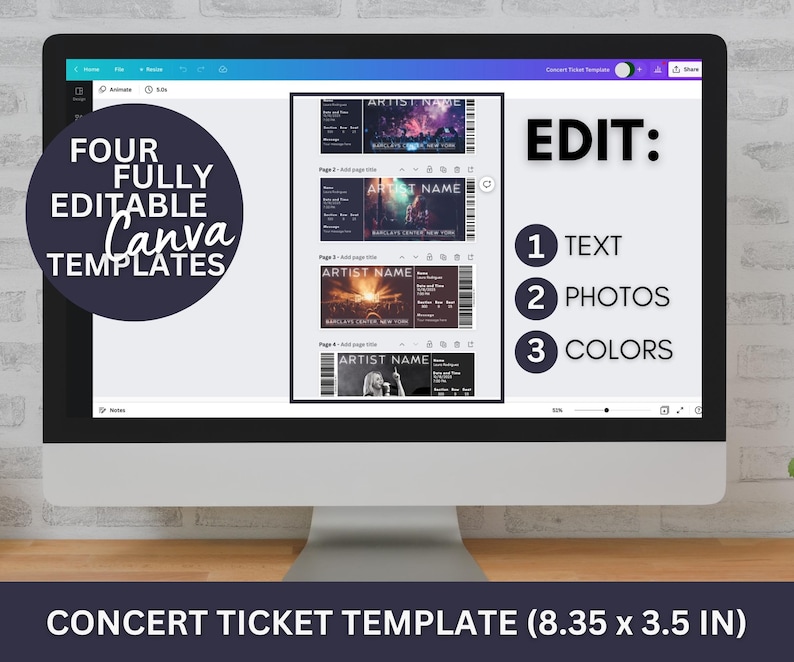 Editable Concert Ticket Template, Printable Concert Ticket, Custom Concert Ticket, Gift Ticket ...
