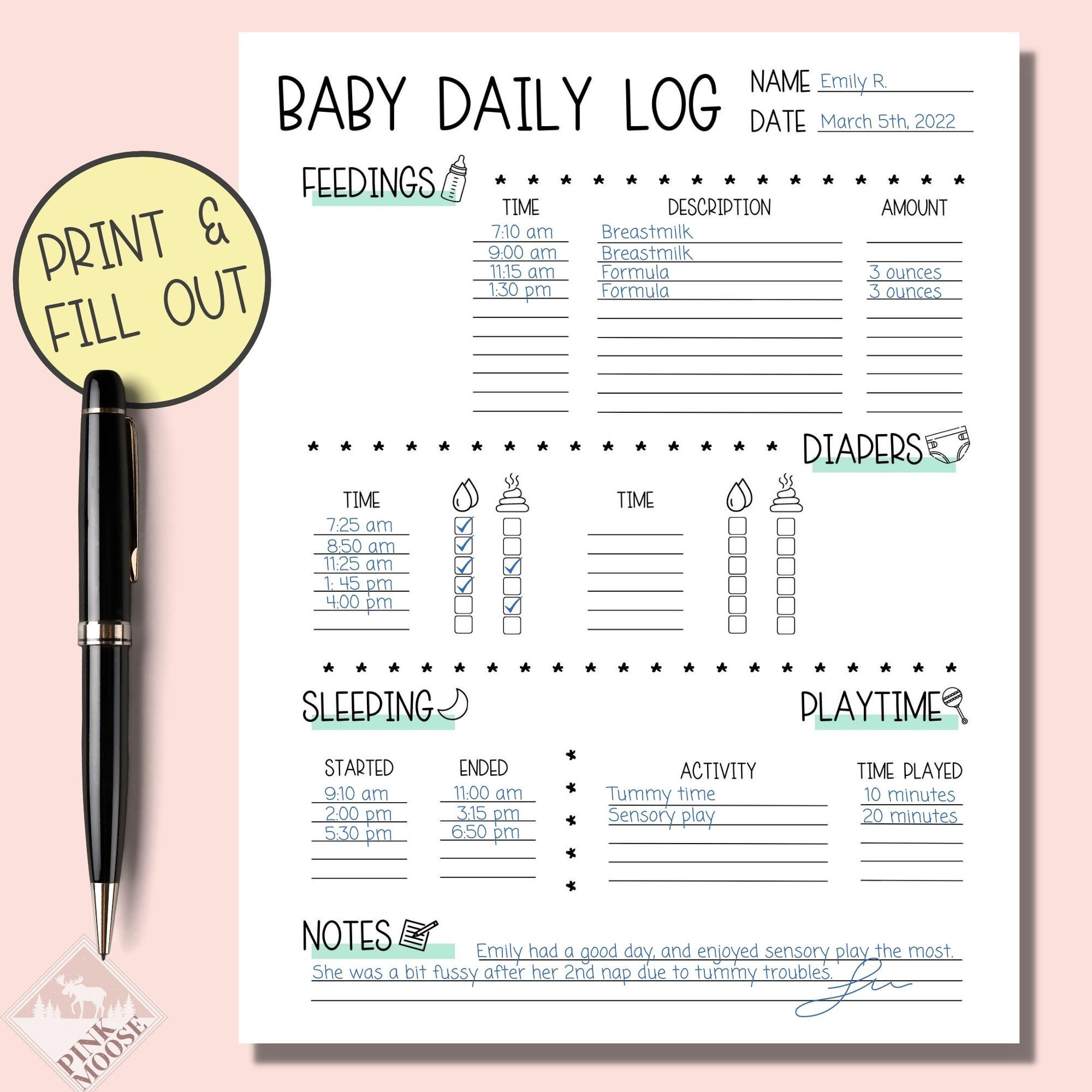 Printable Baby Daily Log, Baby Daily Habit Tracker, Infant Daily Log ...
