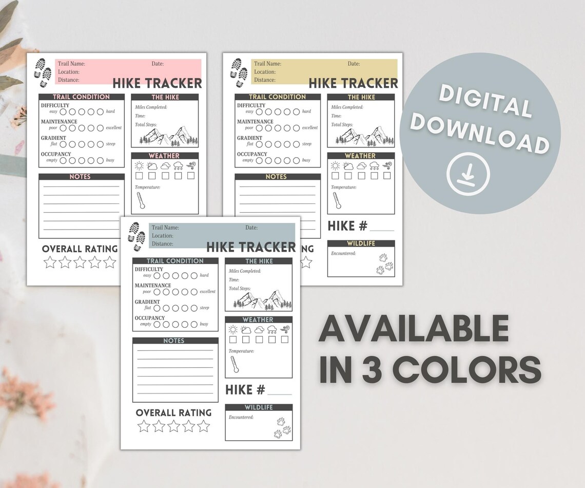 Printable Hiking Journal, Fillable Hiking Log, Hike Tracker, Walking ...