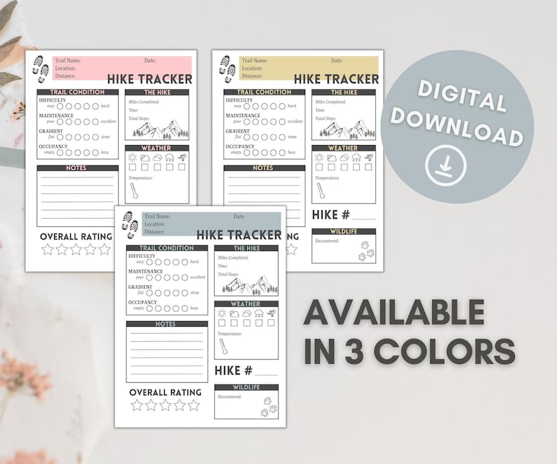 Printable Hiking Journal, Fillable Hiking Log, Hike Tracker, Walking ...