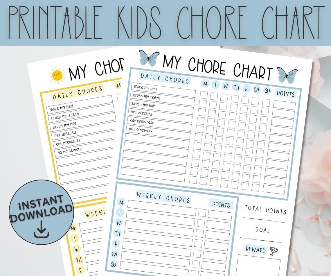 Printable Kids Chore Chart, Toddler Chore Chart, Kids Daily Checklist ...