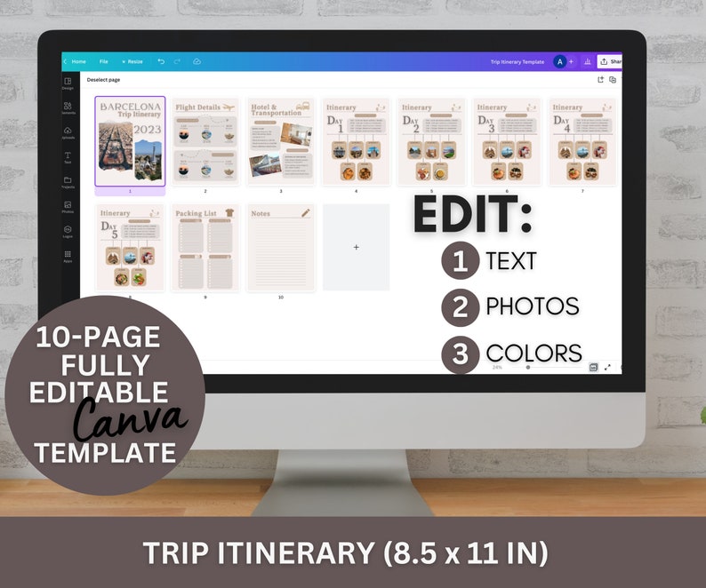 Travel Itinerary Template, Editable Canva Template, Digital Trip ...