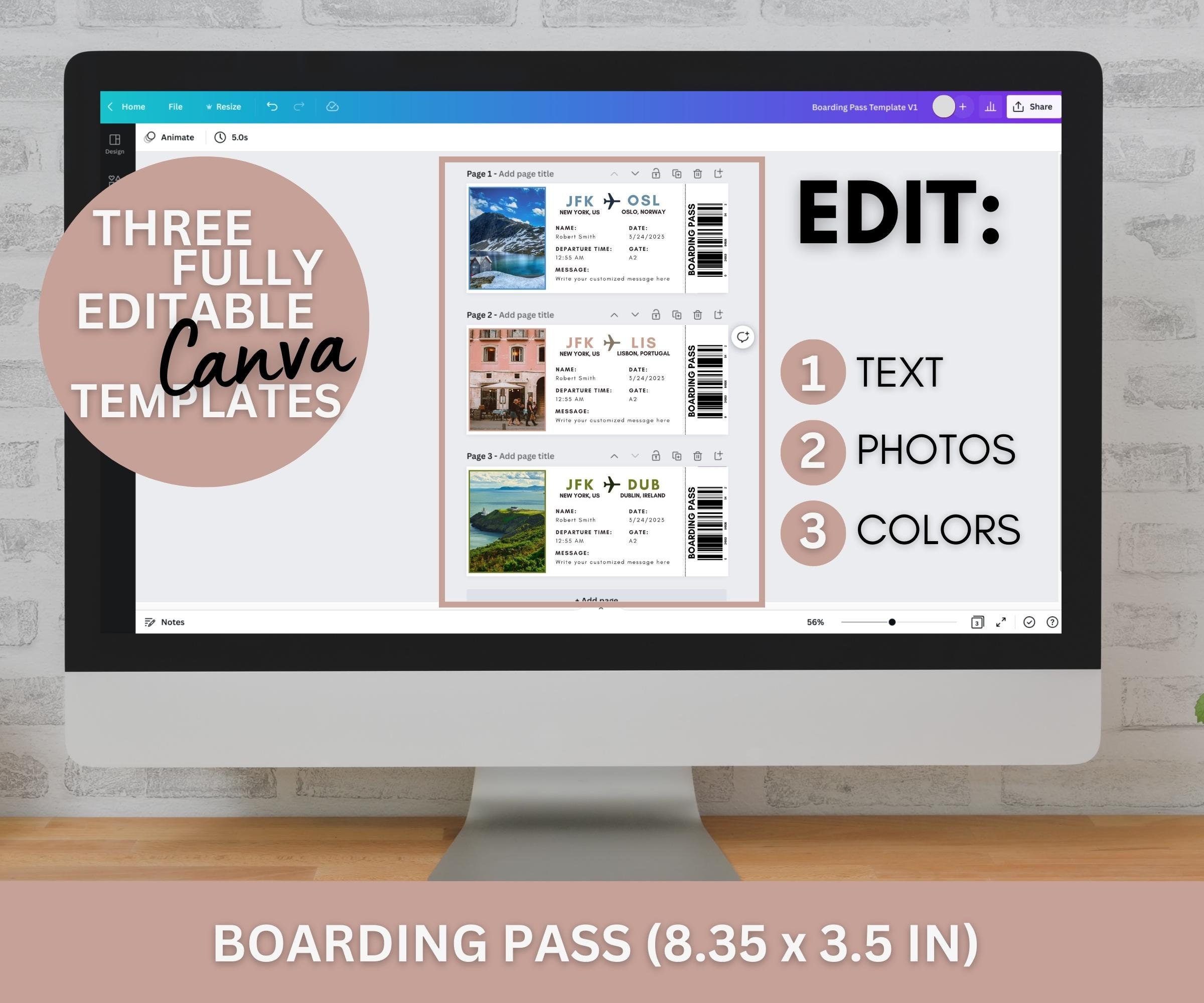 Editable Boarding Pass, CANVA Template Boarding Pass, Printable Plane ...