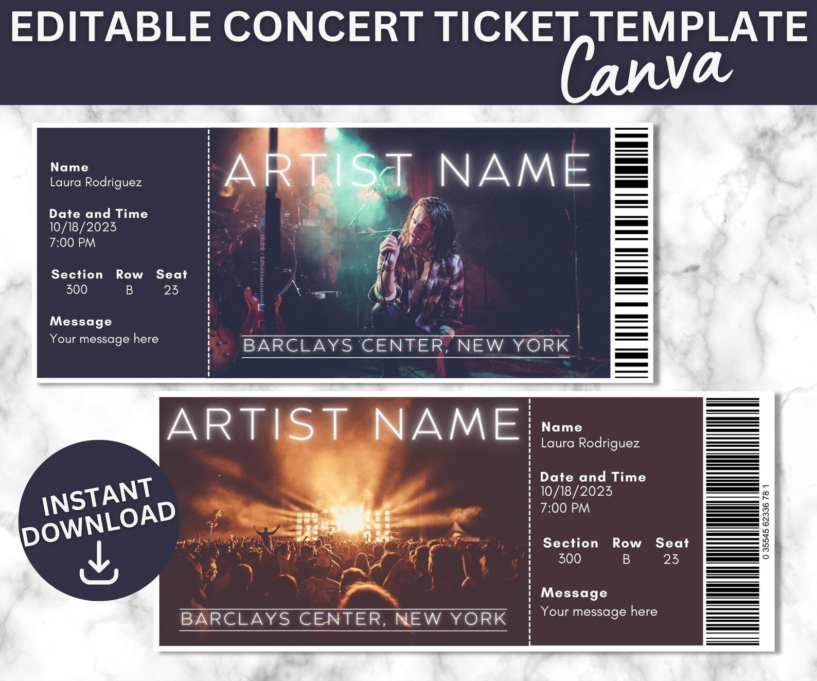 Editable Concert Ticket Template, Printable Concert Ticket, Custom ...