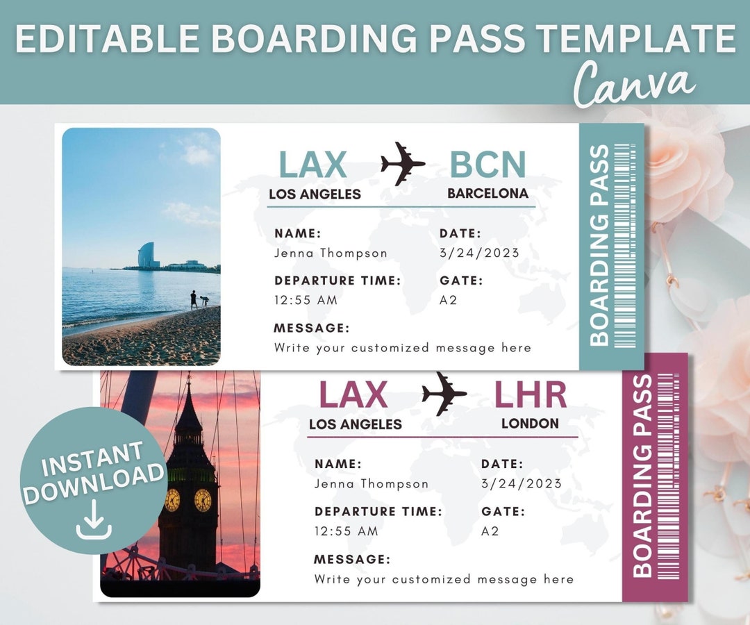 Editable Boarding Pass CANVA Template, Customizable Boarding Ticket ...