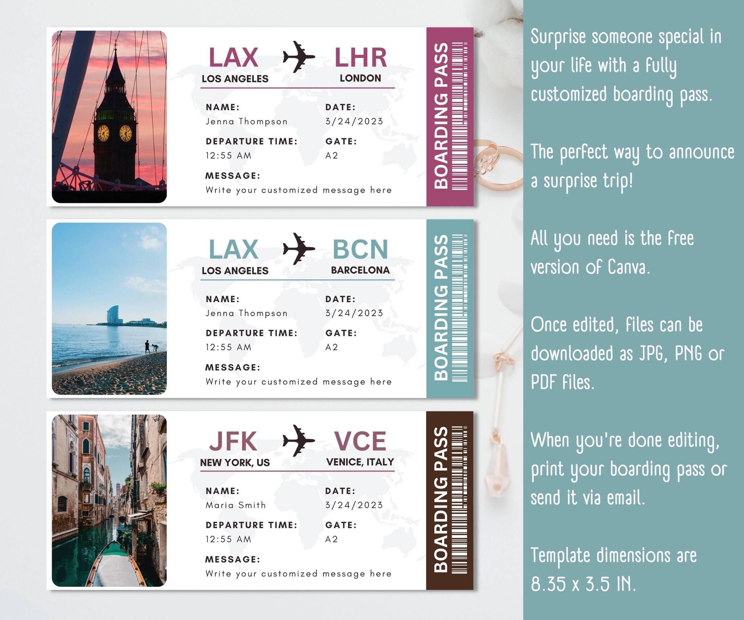 Editable Boarding Pass CANVA Template, Customizable Boarding Ticket ...