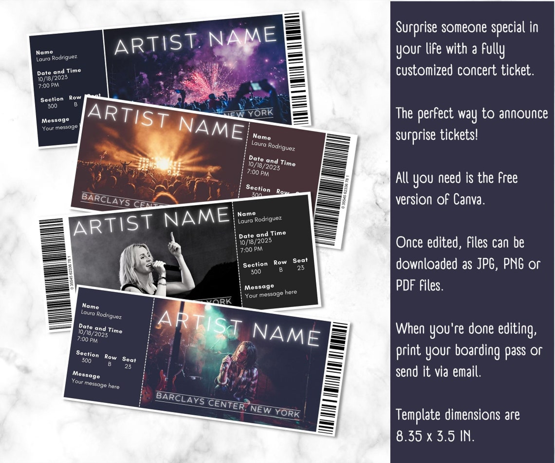 Editable Concert Ticket Template, Printable Concert Ticket, Custom ...