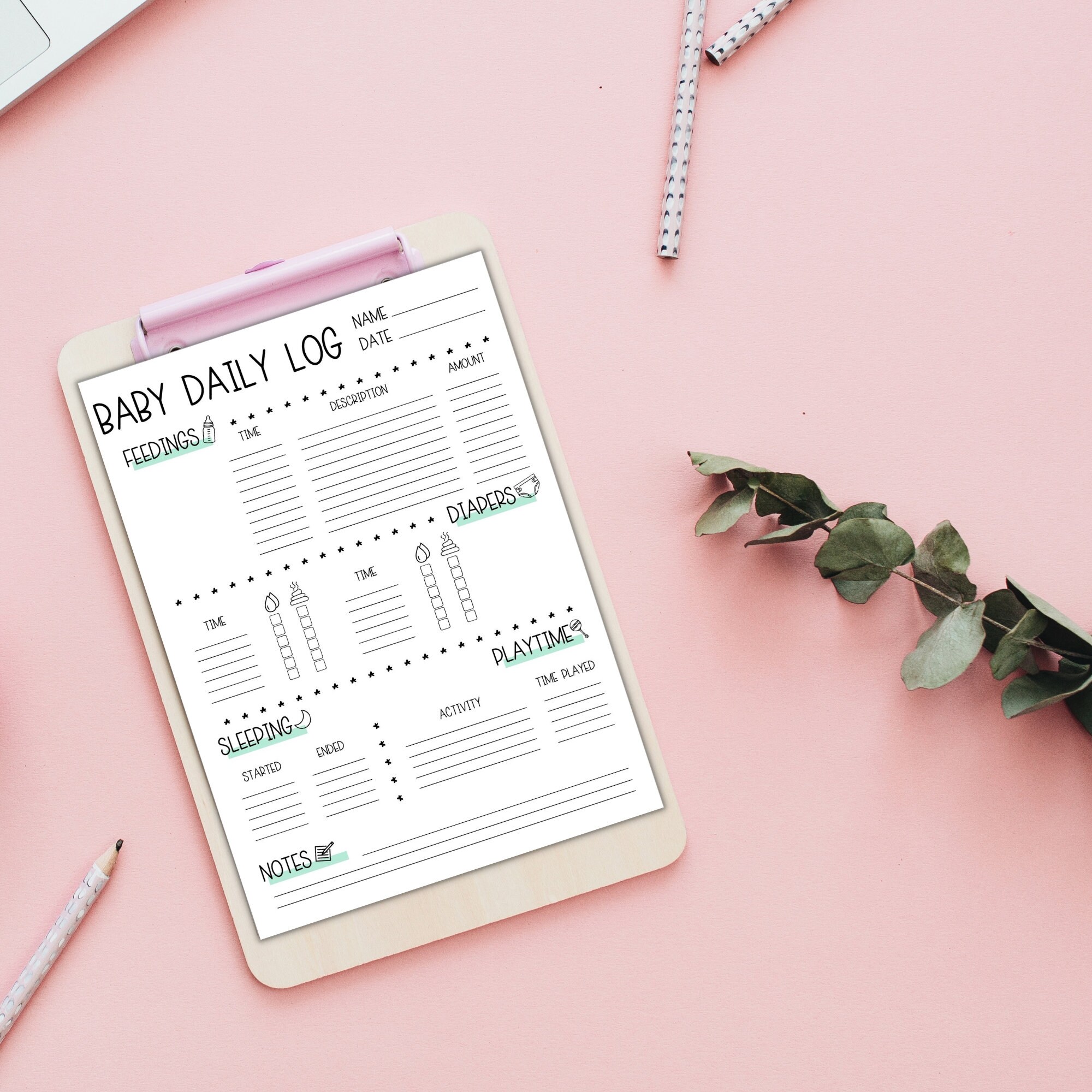 Printable Baby Daily Log, Baby Daily Habit Tracker, Infant Daily Log ...