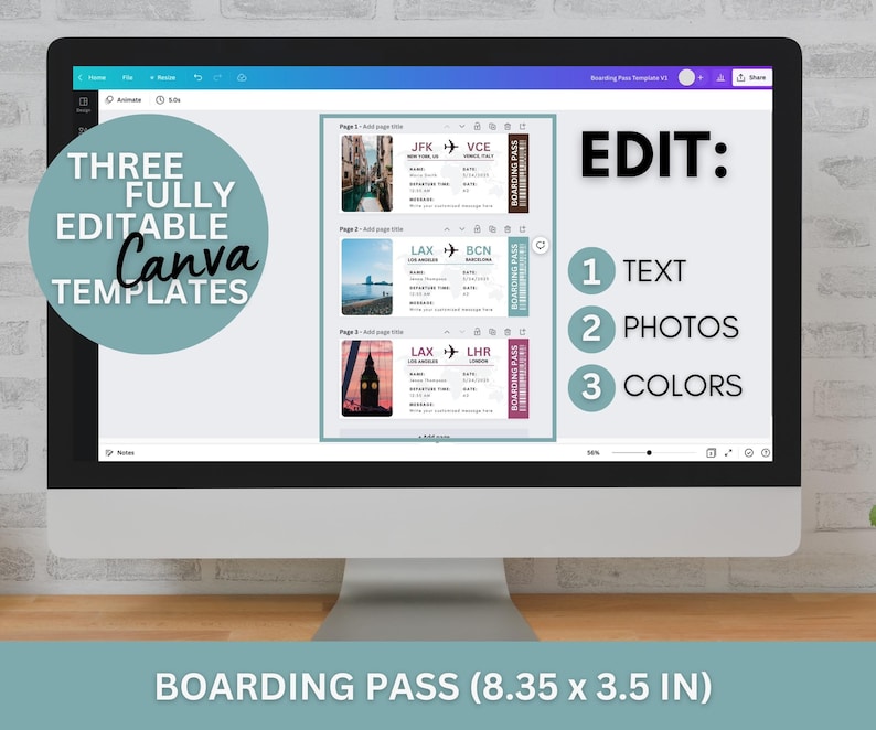 Editable Boarding Pass CANVA Template, Customizable Boarding Ticket ...