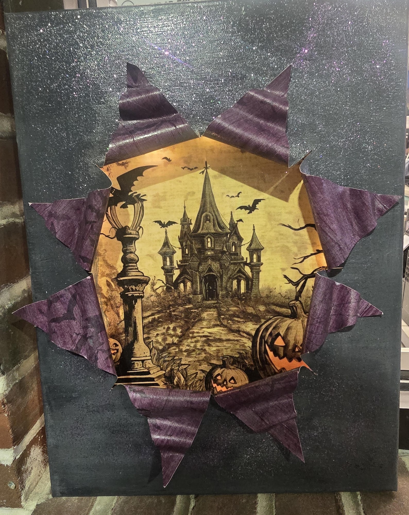 Haunted House Light up Busted Canvas | Spooky LED Wall Art | Halloween ...