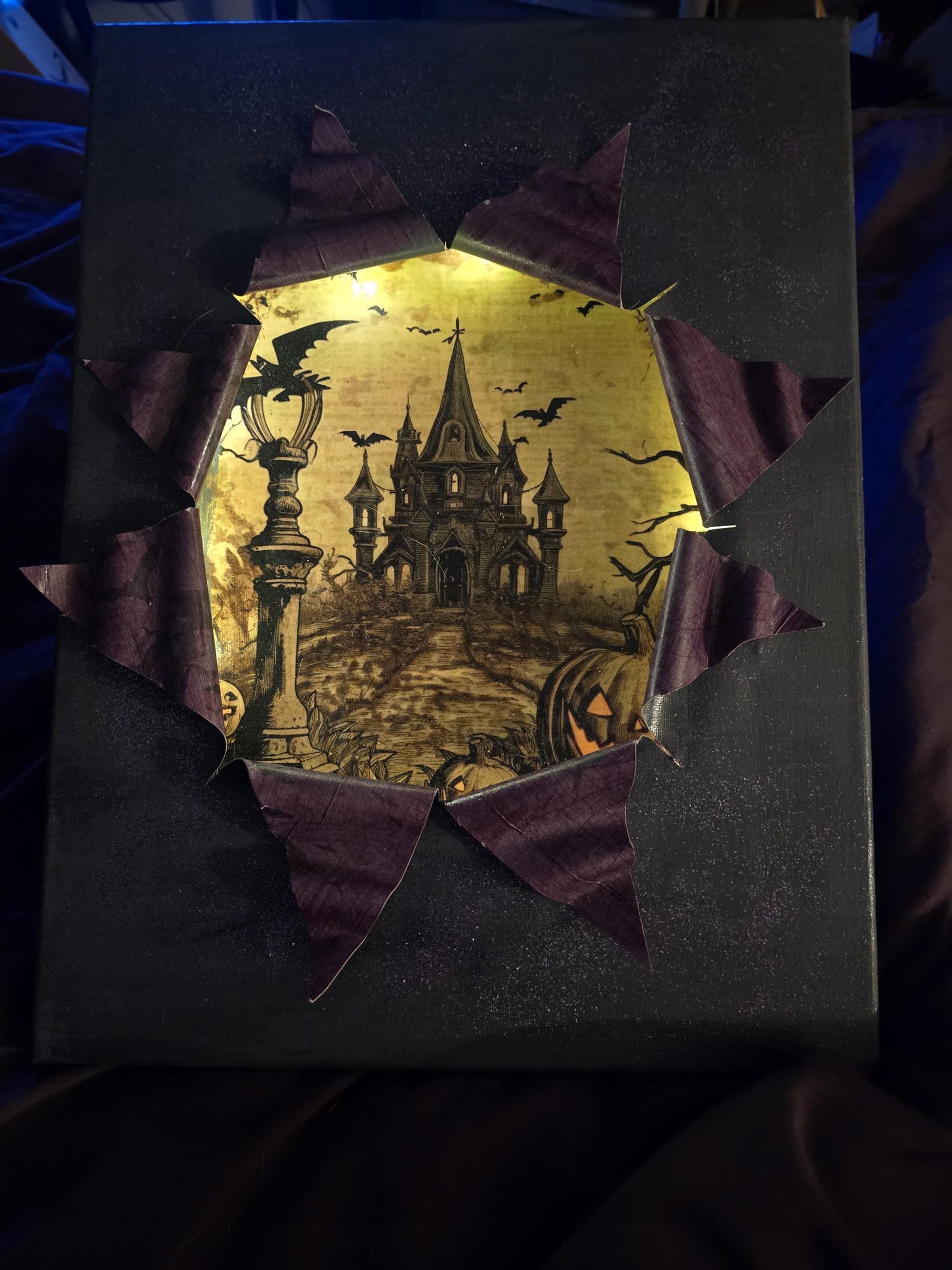 Haunted House Light up Busted Canvas | Spooky LED Wall Art | Halloween ...